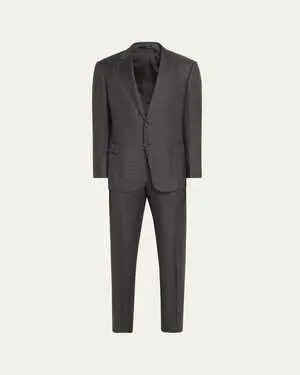 Giorgio Armani Brushed Wool Plaid Classic Fit Suit - Grey