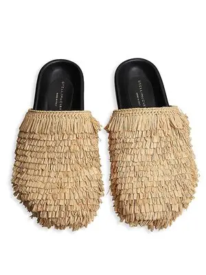 Stella McCartney Summer Loving Elyse Faria Fringed Raffia Mules