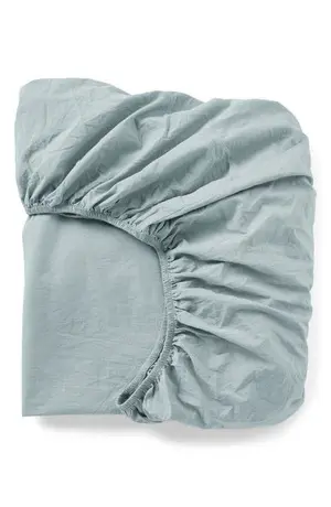 COYUCHI Organic Cotton Crinkled Percale Fitted Sheet - Surf Chambray