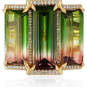 MINDI MOND Watermelon Tourmaline And Diamond Cocktail Ring - 18k Yellow Gold