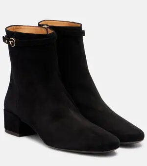 TOD'S Suede Ankle Boots With Buckled Strap - Black