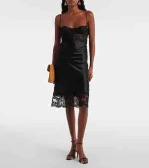 Saint Laurent Lace-trimmed Silk Satin Slip Dress