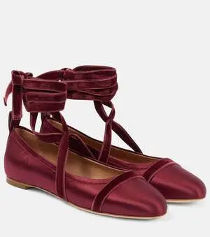 MALONE SOULIERS Spencer Satin Ballet Flats - Burgundy