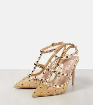 Valentino Garavani Rockstud 105 Mesh And Leather Pumps - Pink