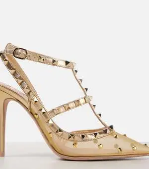 Valentino Garavani Rockstud 105 Mesh And Leather Pumps - Pink