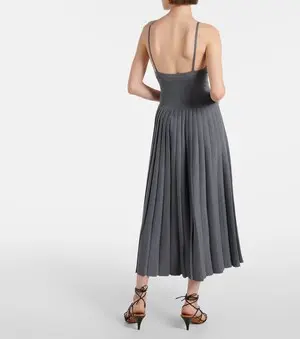 Khaite Elio Pleated Wool Midi Dress - Grey