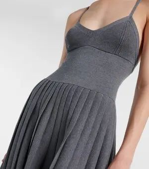 Khaite Elio Pleated Wool Midi Dress - Grey