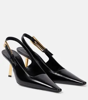 Saint Laurent Lee 75 Polished Leather Slingback Pumps - Black