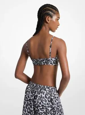 Michael Kors Leopard Logo Print Satin Bra Top In Size By
