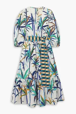 EMPORIO SIRENUSE Loretta Printed Cotton-poplin Midi Dress - Navy