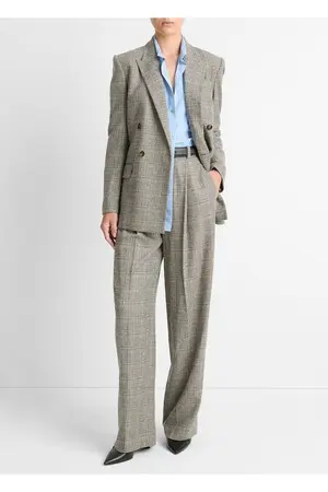 Vince Plaid Italian Wool-blend Double-breasted Blazer