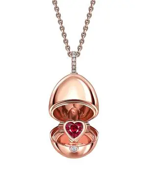 Faberge Women's Essence Rose Gold Heated Ruby Heart Surprise Locket - Red - Red