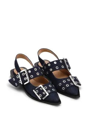 GANNI Buckle-detail Denim Ballerina Flats - Blue