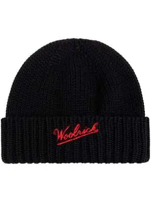 Woolrich Logo-intarsia Beanie - Black