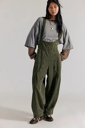 Free People Felix Tapered Overalls Dusty Olive