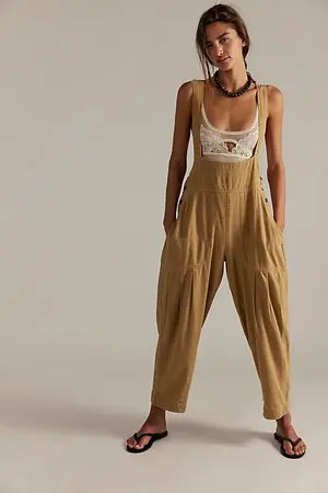 Free People Felix Tapered Overalls Iced Coffee