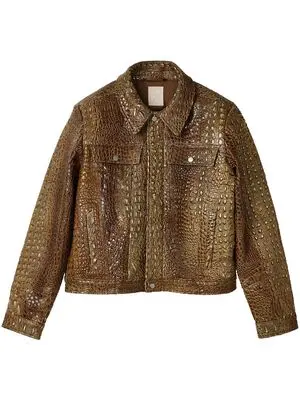 Camper Embossed Crocodile Effect Leather Jacket - Brown