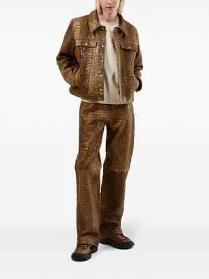 Camper Embossed Crocodile Effect Leather Jacket - Brown