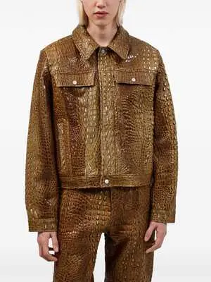 Camper Embossed Crocodile Effect Leather Jacket - Brown