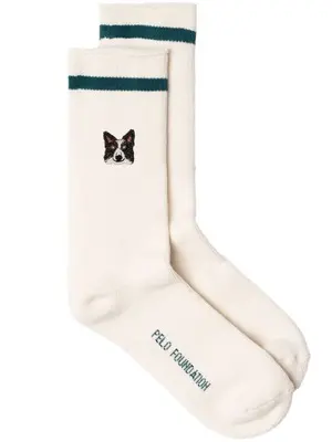 PELO FOUNDATION Border Collie-patch Ankle Socks - White