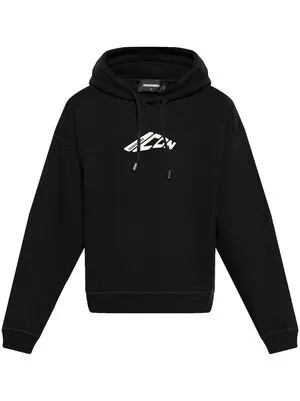 Dsquared2 Cotton Blend Graphic Print Hoodie - Black