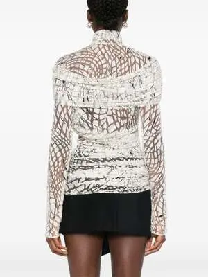 MUGLER Abstract-print Ruched Top - White
