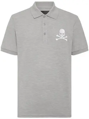 Philipp Plein Skull-embroidered Cotton Polo Shirt - Grey
