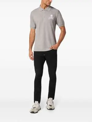 Philipp Plein Skull-embroidered Cotton Polo Shirt - Grey