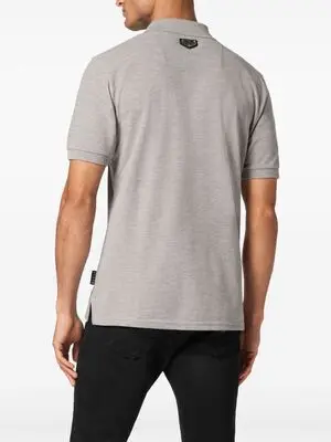 Philipp Plein Skull-embroidered Cotton Polo Shirt - Grey