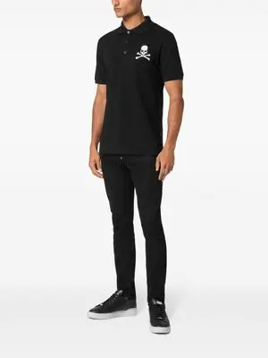 Philipp Plein Skull-embroidered Cotton Polo Shirt - Black