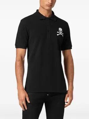 Philipp Plein Skull-embroidered Cotton Polo Shirt - Black