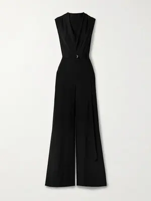 Adam Lippes Blythe Belted Draped Silk-crepe Jumpsuit - Black