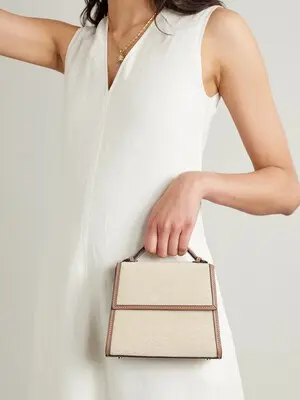 HUNTING SEASON Small Leather-trimmed Raffia Tote