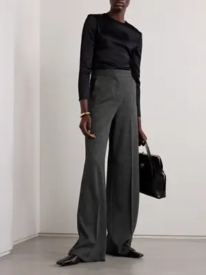 Max Mara Pleated Herringbone Wool-blend Wide-leg Trousers