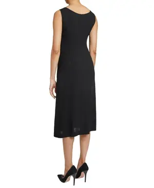 Santorelli A-line Sleeveless Dress In Wool Crepe With Button Detail