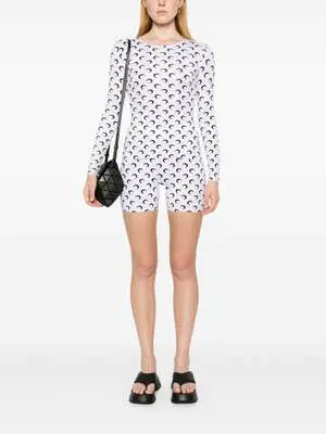 MARINE SERRE Crescent Moon Print Jersey Mini Shorts - White