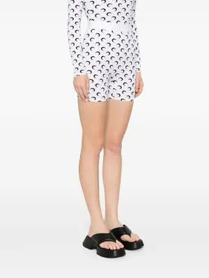 MARINE SERRE Crescent Moon Print Jersey Mini Shorts - White