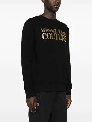 Versace Cotton Sweatshirt With Raised Logo - Black