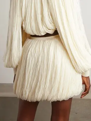 Alaïa Fringed Wool-blend Mini Skirt - White