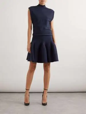 Alaïa Pleated Wool-blend Mini Dress - Navy