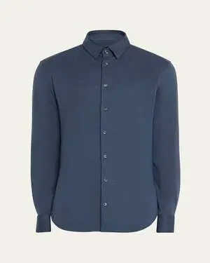 Giorgio Armani Solid Cotton Stretch Sport Shirt - Dark Blue