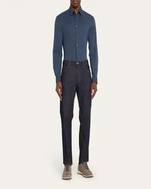 Giorgio Armani Solid Cotton Stretch Sport Shirt - Dark Blue