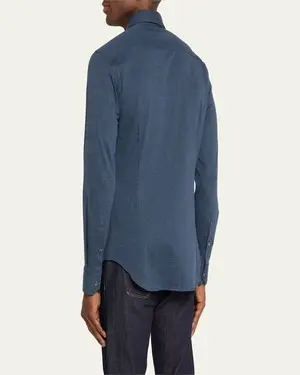 Giorgio Armani Solid Cotton Stretch Sport Shirt - Dark Blue