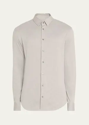 Giorgio Armani Solid Cotton Stretch Sport Shirt Solid Turquoise/a