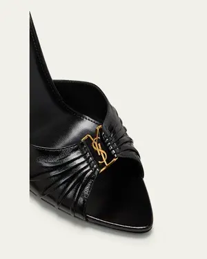 Saint Laurent Babylone Ruched Leather Mule Sandals - Black