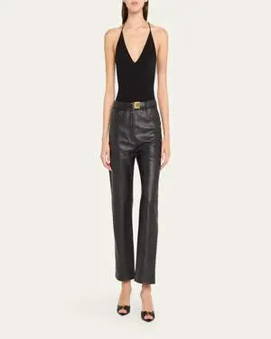Saint Laurent Babylone Ruched Leather Mule Sandals - Black