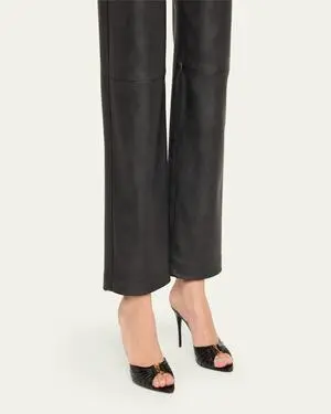 Saint Laurent Babylone Ruched Leather Mule Sandals - Black