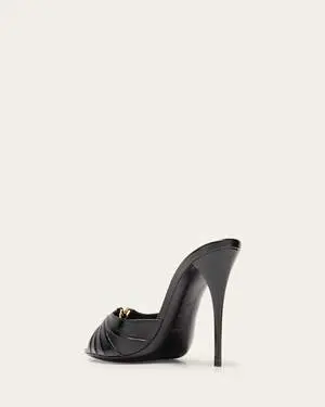 Saint Laurent Babylone Ruched Leather Mule Sandals - Black