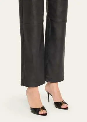 Saint Laurent Babylone Ruched Leather Mule Sandals - Black