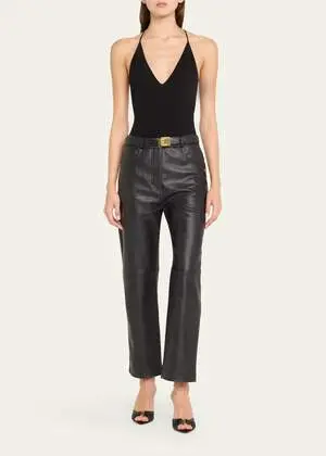 Saint Laurent Babylone Ruched Leather Mule Sandals - Black